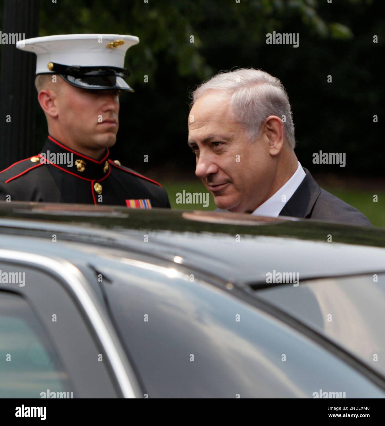 Israeli Prime Minister Benjamin Netanyahu gets into his car outside the ...