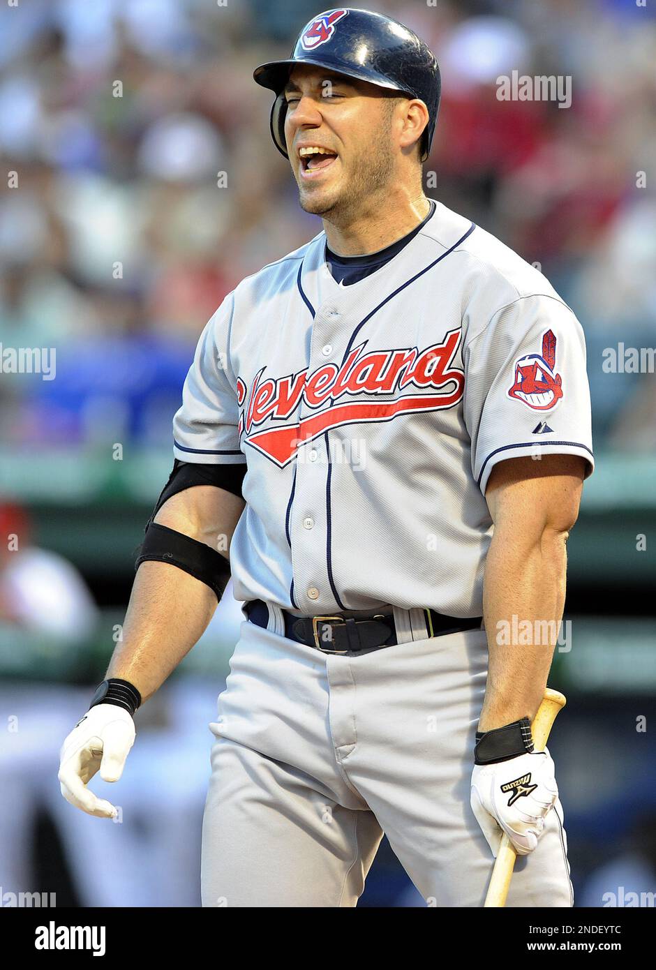 Cleveland Indians' Travis Hafner reacts after striking out against the ...