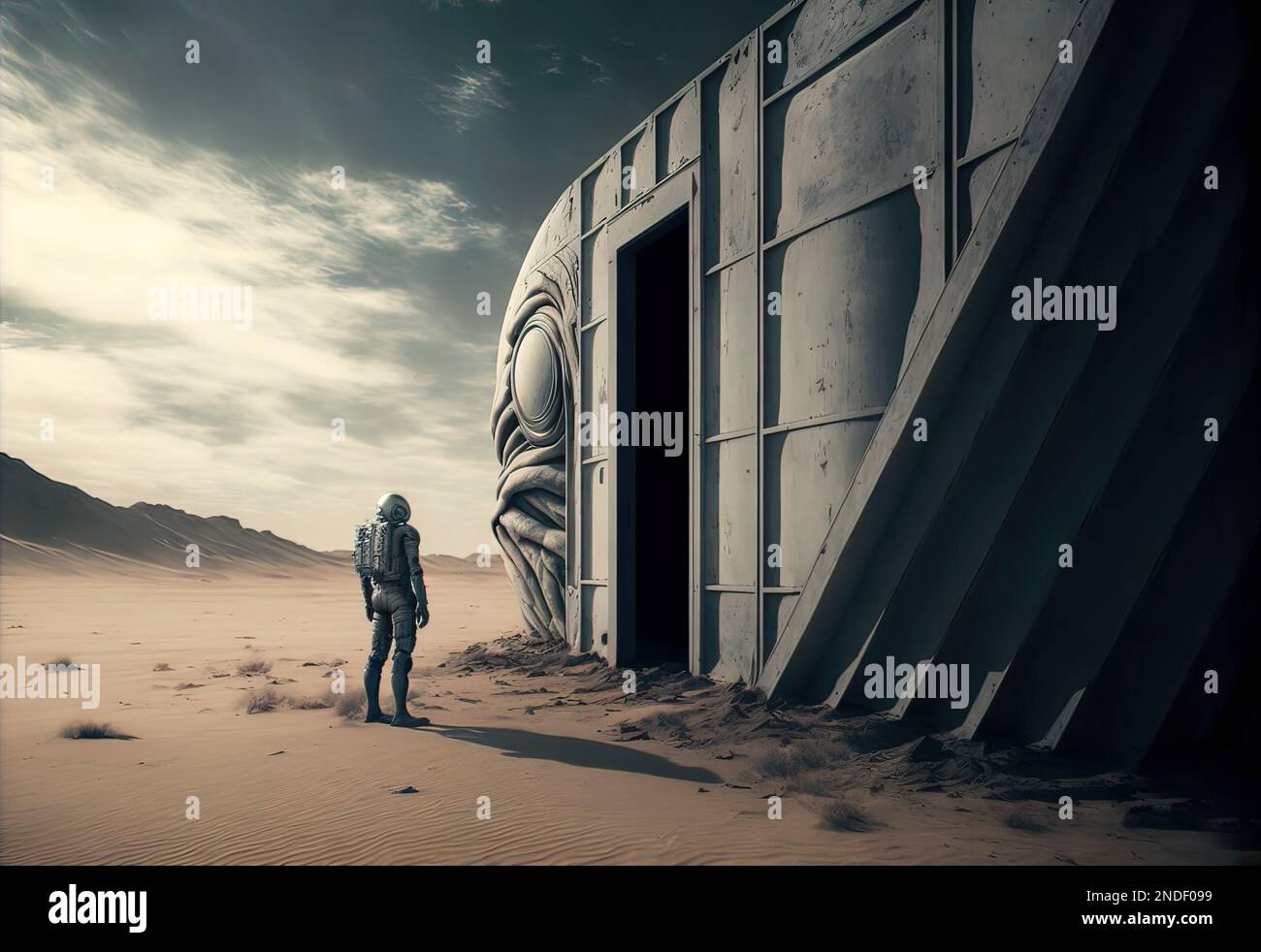 Astronaut on planet in deep space, lonely spaceman looks at alien ...