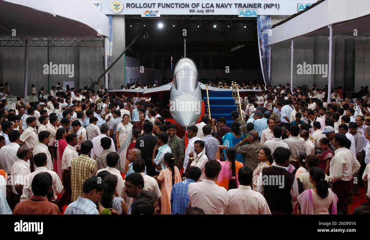 Invitees crowd around India's first indigenous naval Light Combat ...