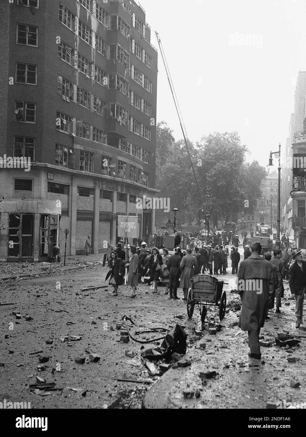Debris litters Berkeley Square, lOndon, on Sept. 15, 1944, soon after a ...