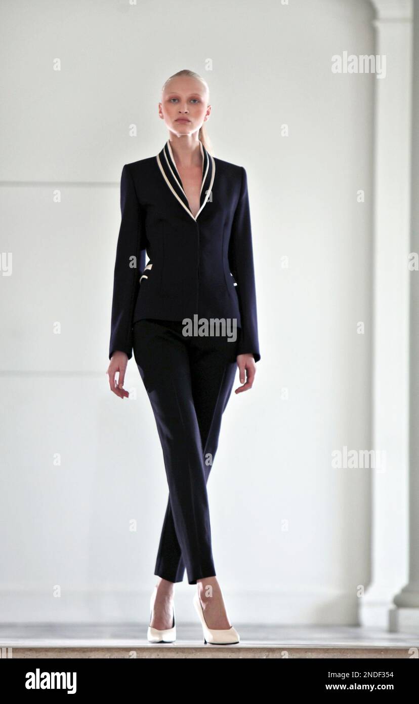 A model wears a creation by French fashion designer Bouchra Jarrar as ...