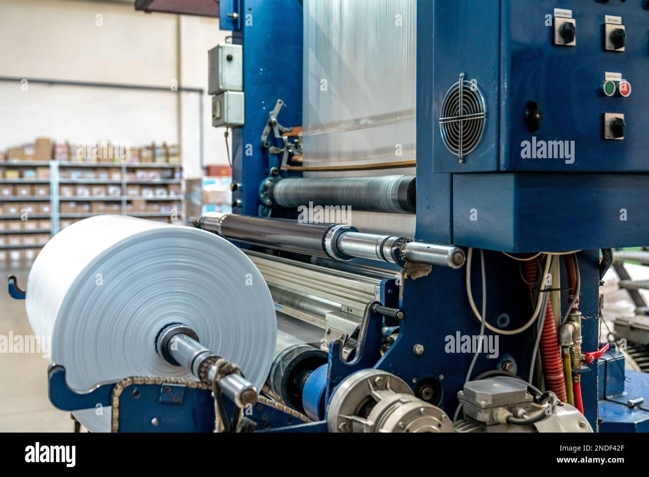 plastic roll on a machine for the production of plastic bags Stock ...
