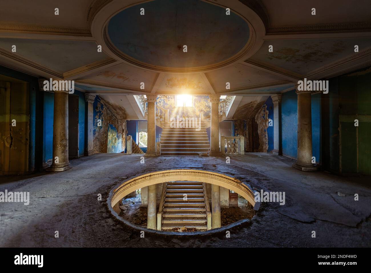 Entrance round hall at the abandoned house or mansion Stock Photo - Alamy