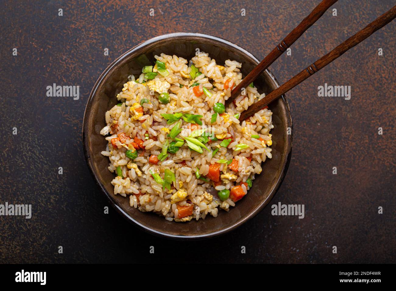 Authentic Chinese and Asian fried rice with egg and vegetables in ...