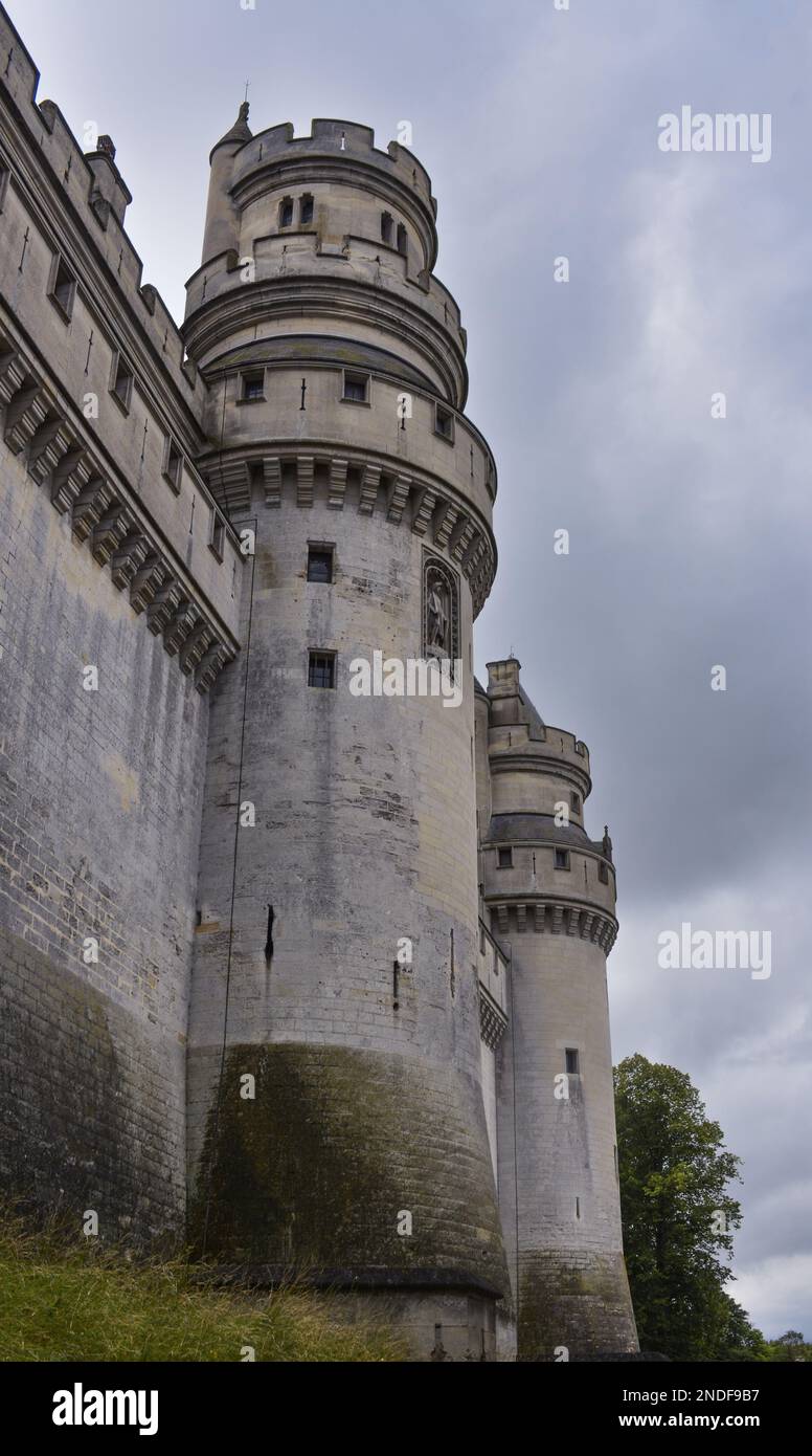A side view of Chateau de Pierrefonds Castle towers in Pierrefonds ...