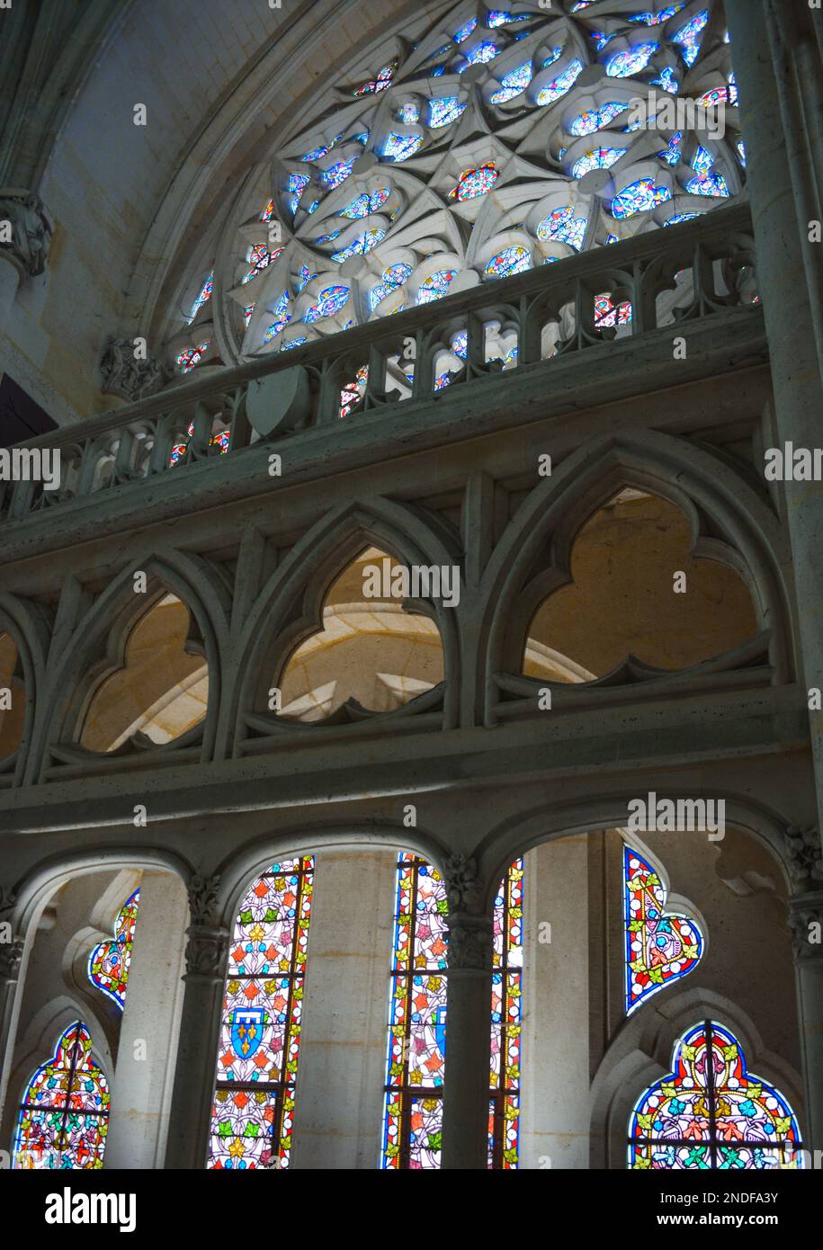 A beautiful stained glass windows inside Chateau de Pierrefonds Castle ...