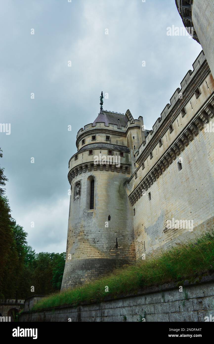The exterior of Chateau de Pierrefonds Castle wall in Pierrefonds, Oise ...
