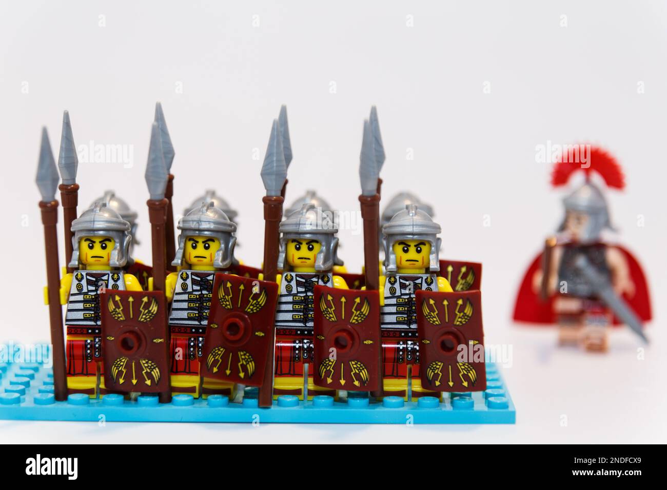 A closeup of a lego of Roman minifigure of centaur army isolated on a ...