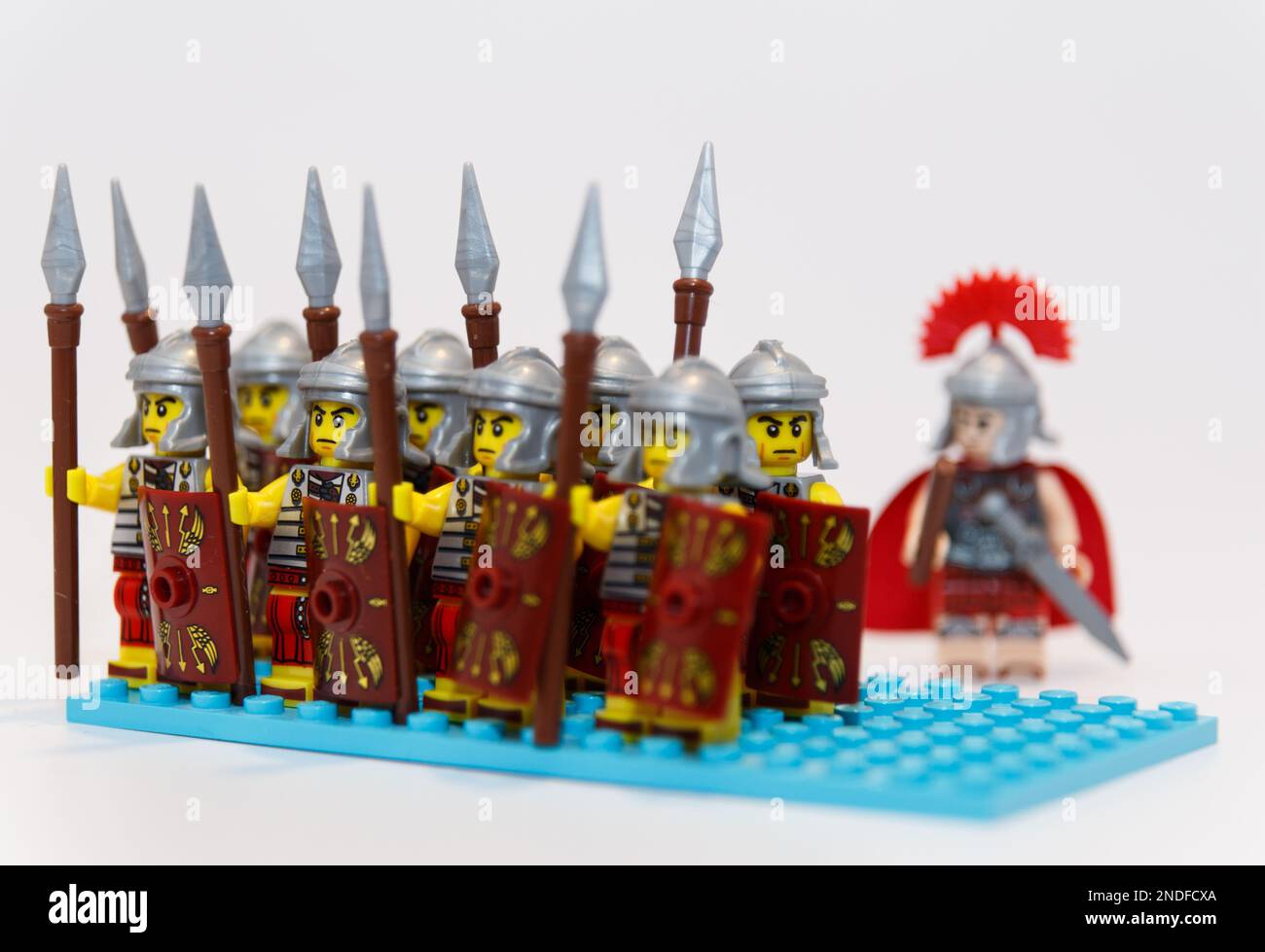 A closeup of a lego of Roman minifigure of centaur army isolated on a ...