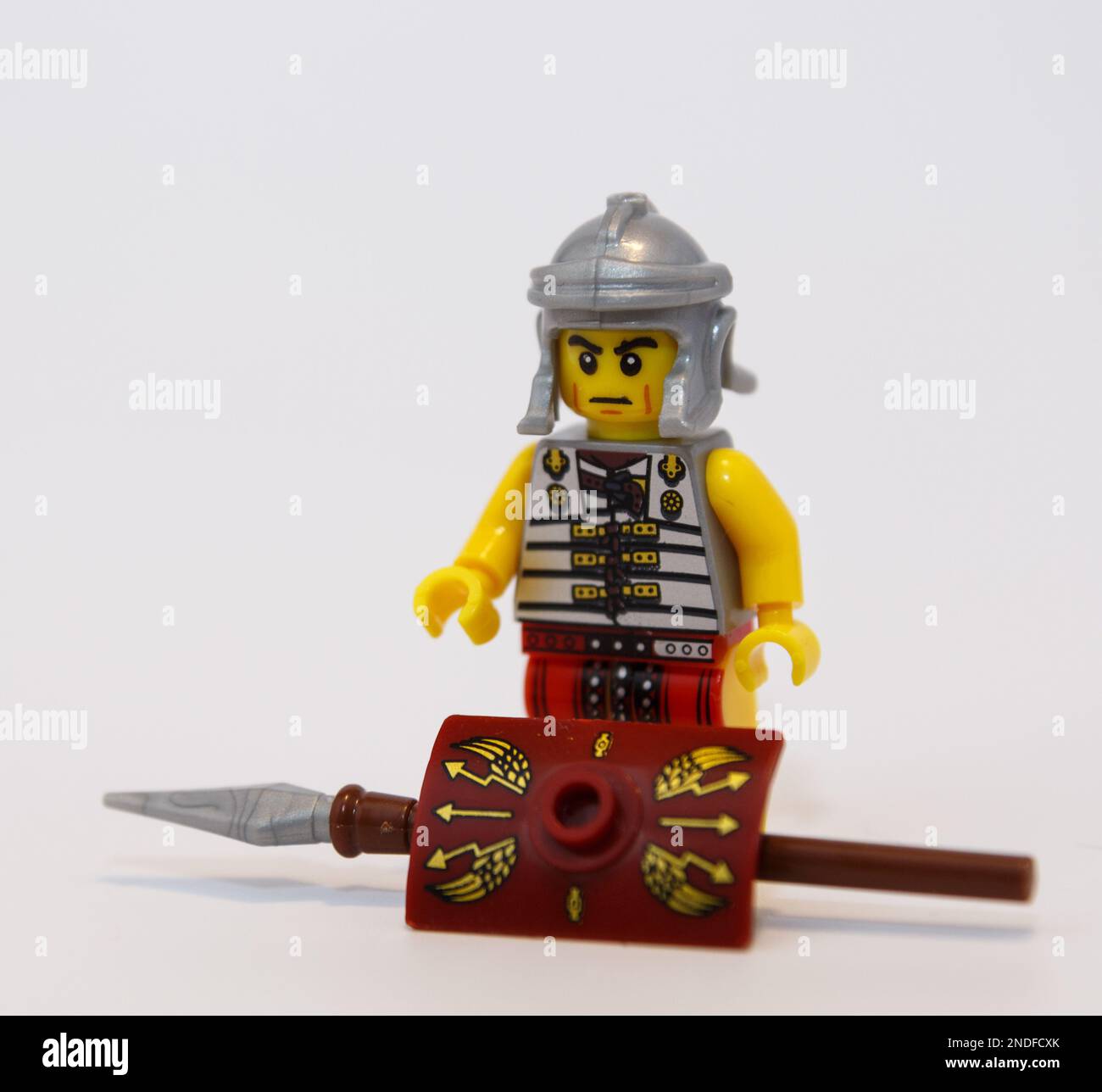 A closeup of a lego of Roman minifigure of centaur isolated on a white ...