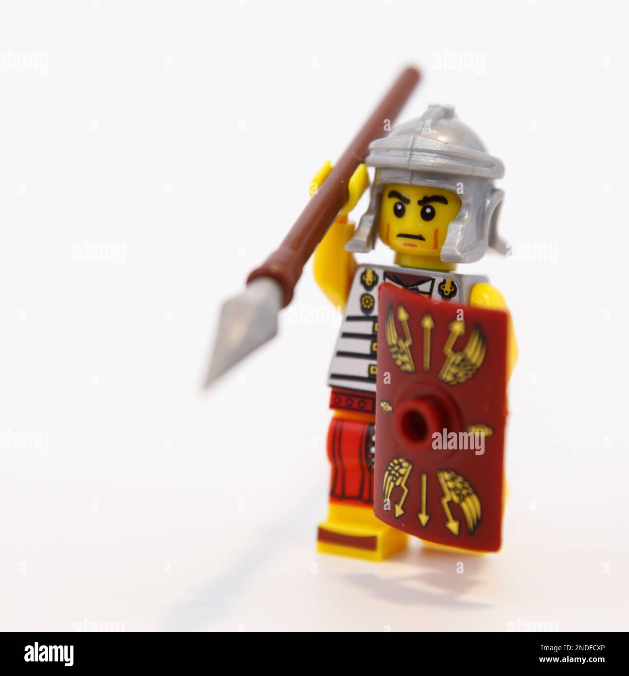 A closeup of a lego of Roman minifigure of centaur isolated on a white ...
