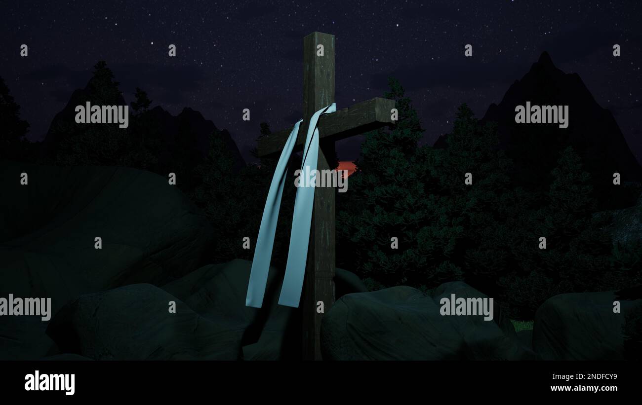 Sad symbol holy cross on mountain at night, celebrating easter and ...