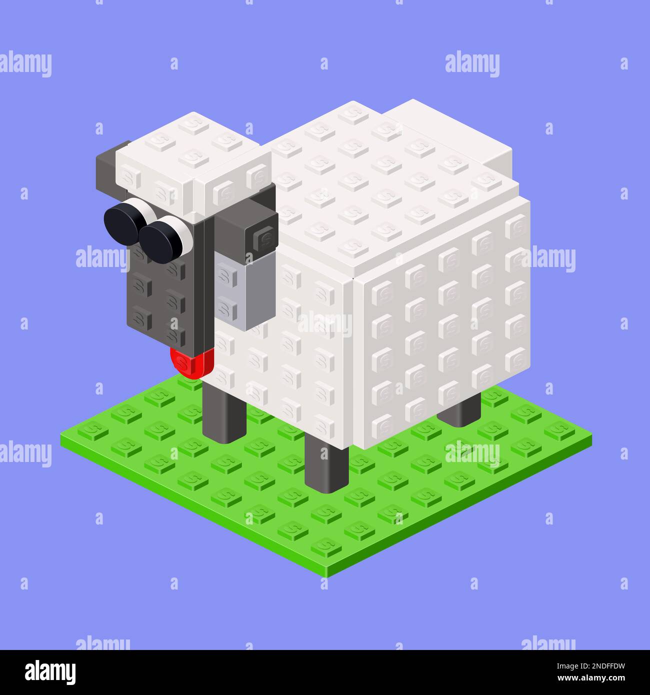 Sheep assembled from plastic blocks on a blue background in isometric ...