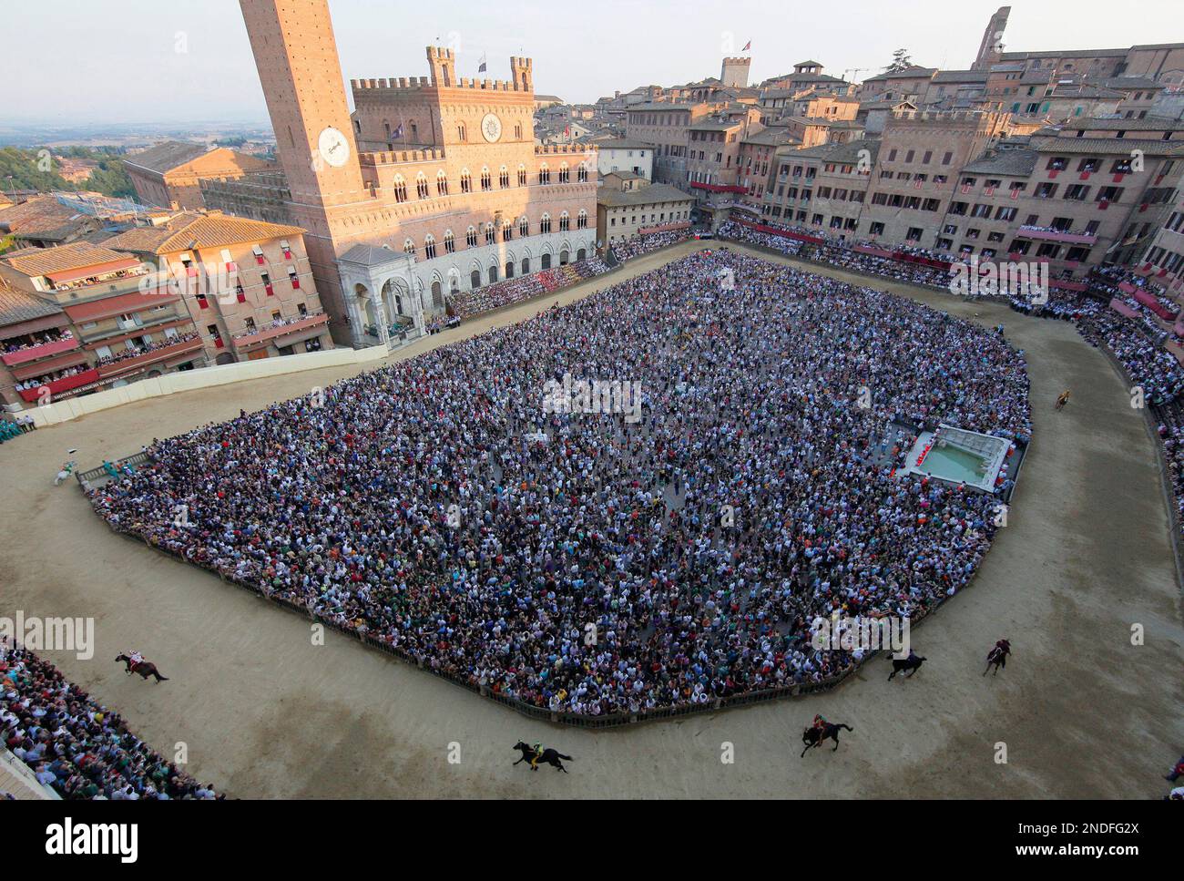 A view of Piazza del Campo during a rehearsal of the Palio, the famous ...