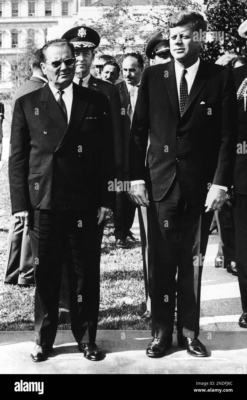President John F. Kennedy and Yugoslav President Josip Broz Tito pose ...