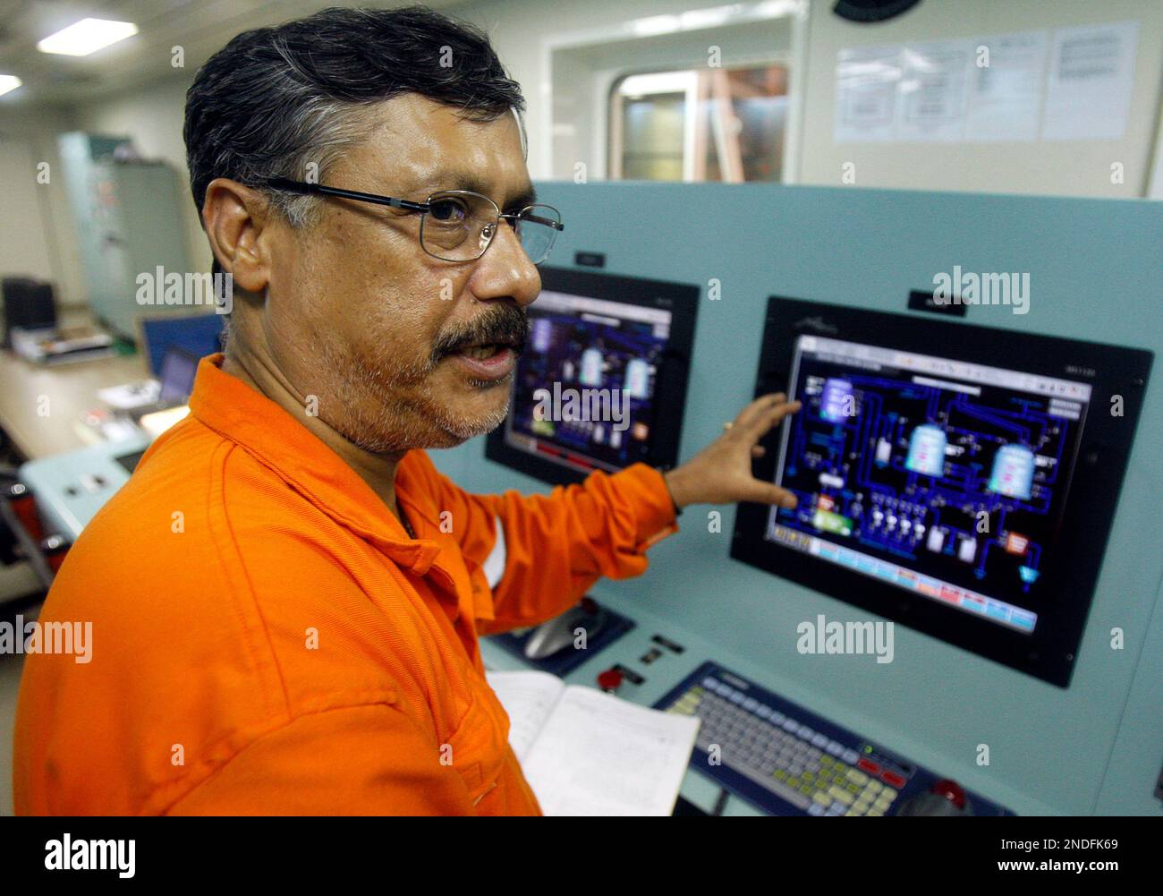 Chief Engineer Ashish Ghosh describes his control panel in the engine ...
