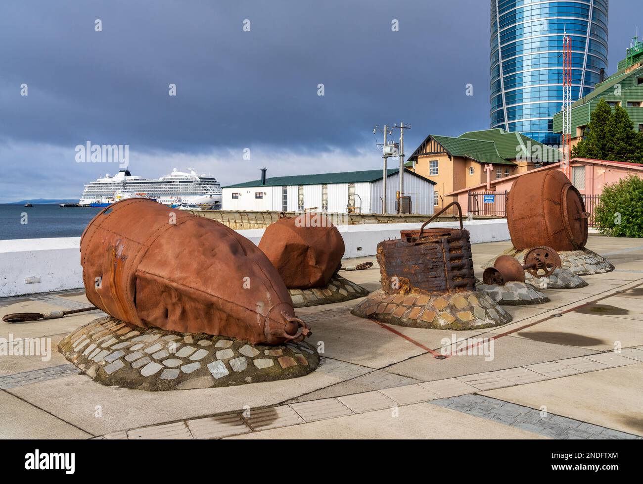 Punta Arenas, Chile - 27 January 2023: Rusty ship components with ...