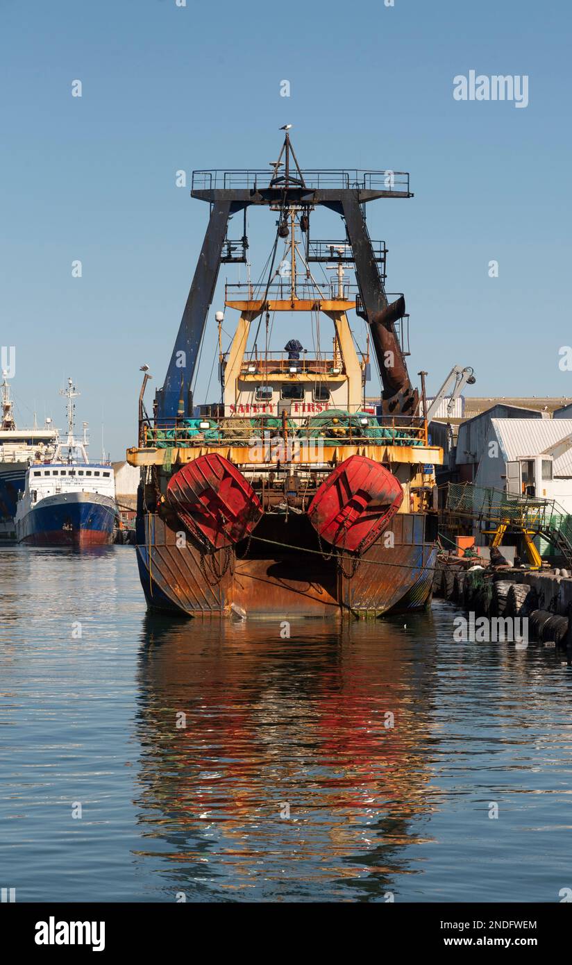 Saldanha port, west coast, South Africa. 2023. Stern view of a trawler ...