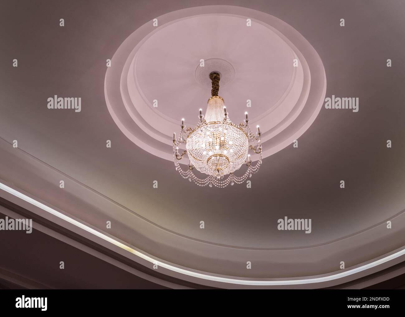 Chandelier hanging from ceiling in the old opera house or theater in ...