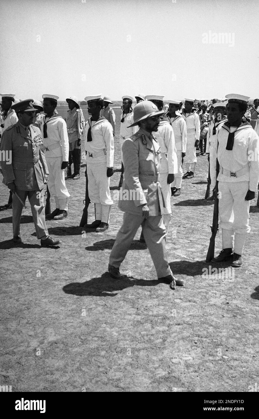 The Emperor Haile Selassie of Ethiopia inspects a guard of honor on his ...