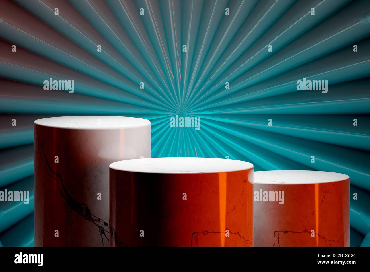 A Triple orange marble cylinder shaped for product presentation ...