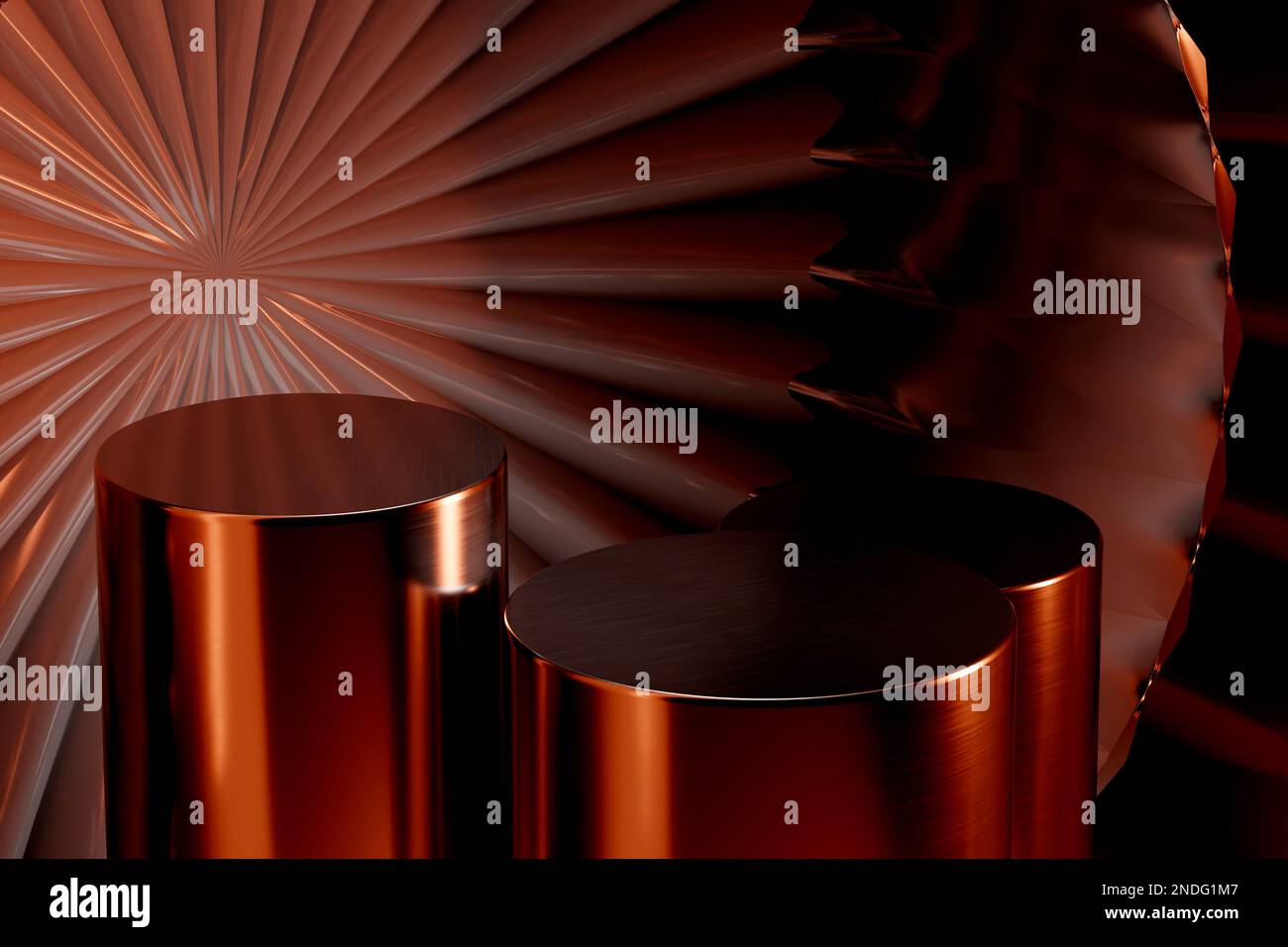 A Triple orange cylinder shaped neon-lit for product presentation ...