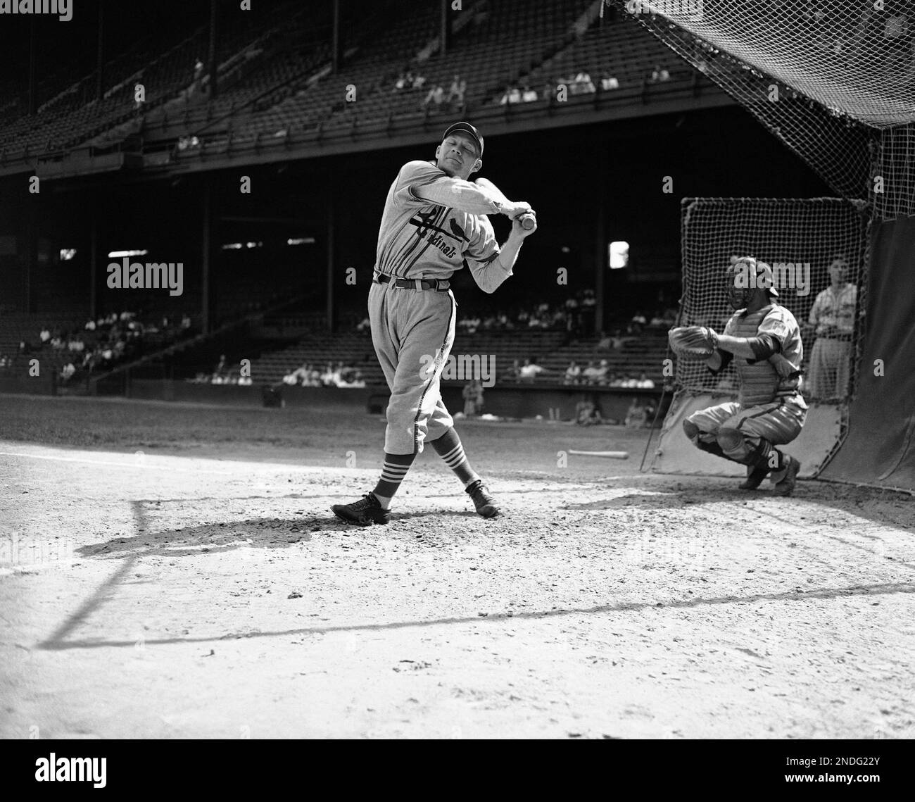 George Kurowski ,from St Louis Cardinals, shows how he puts his 190 ...