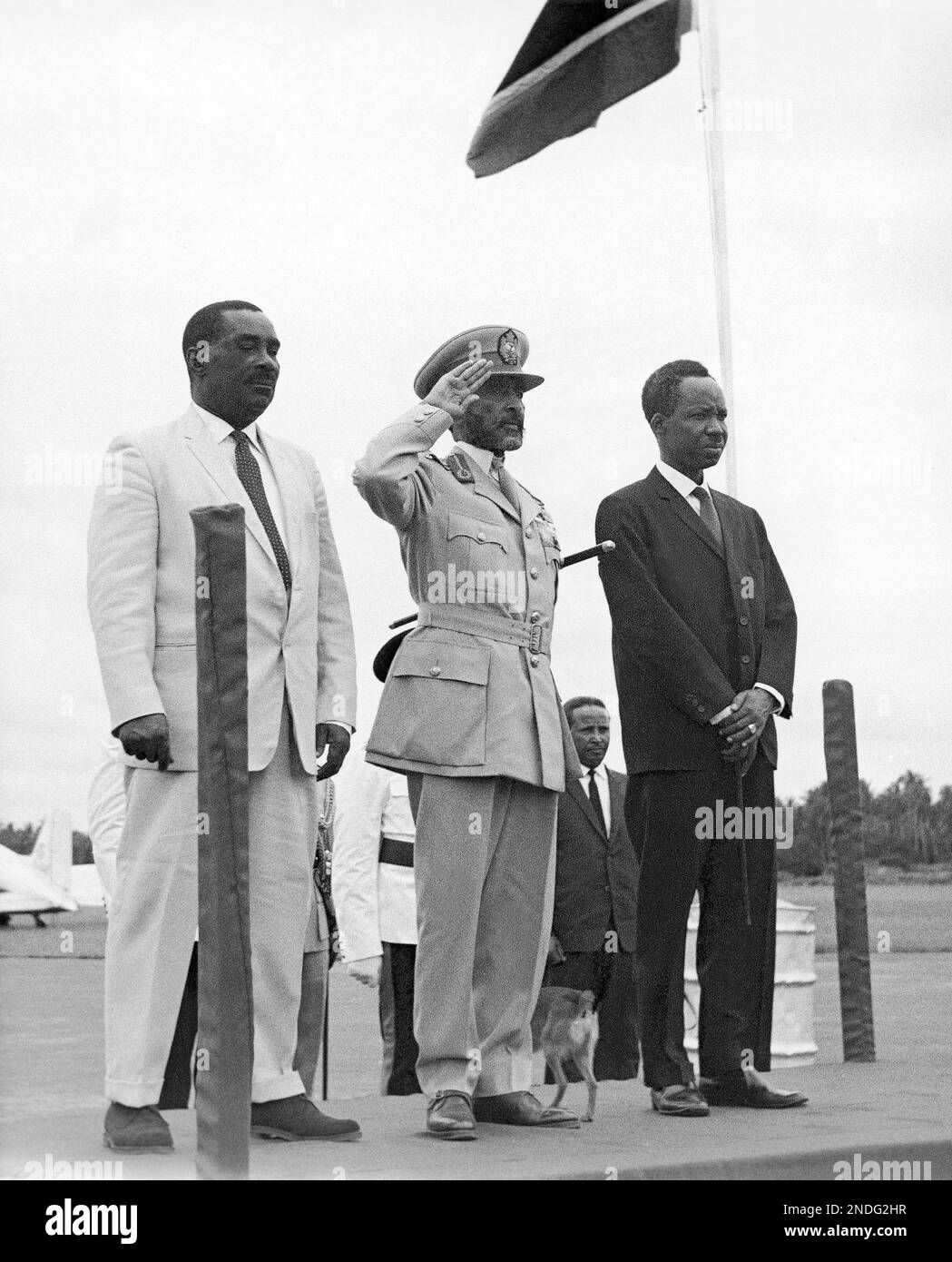 Emperor of Ethiopia Haile Selassie saluting on his arrival at Zanzibar ...