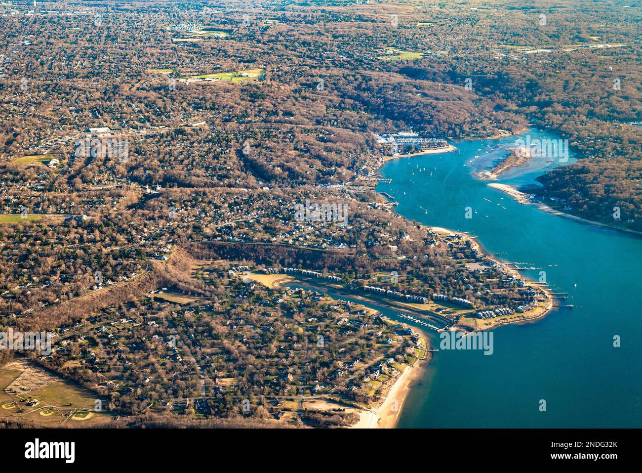 Overhead aerial view of Long Island New York communities Stock Photo ...