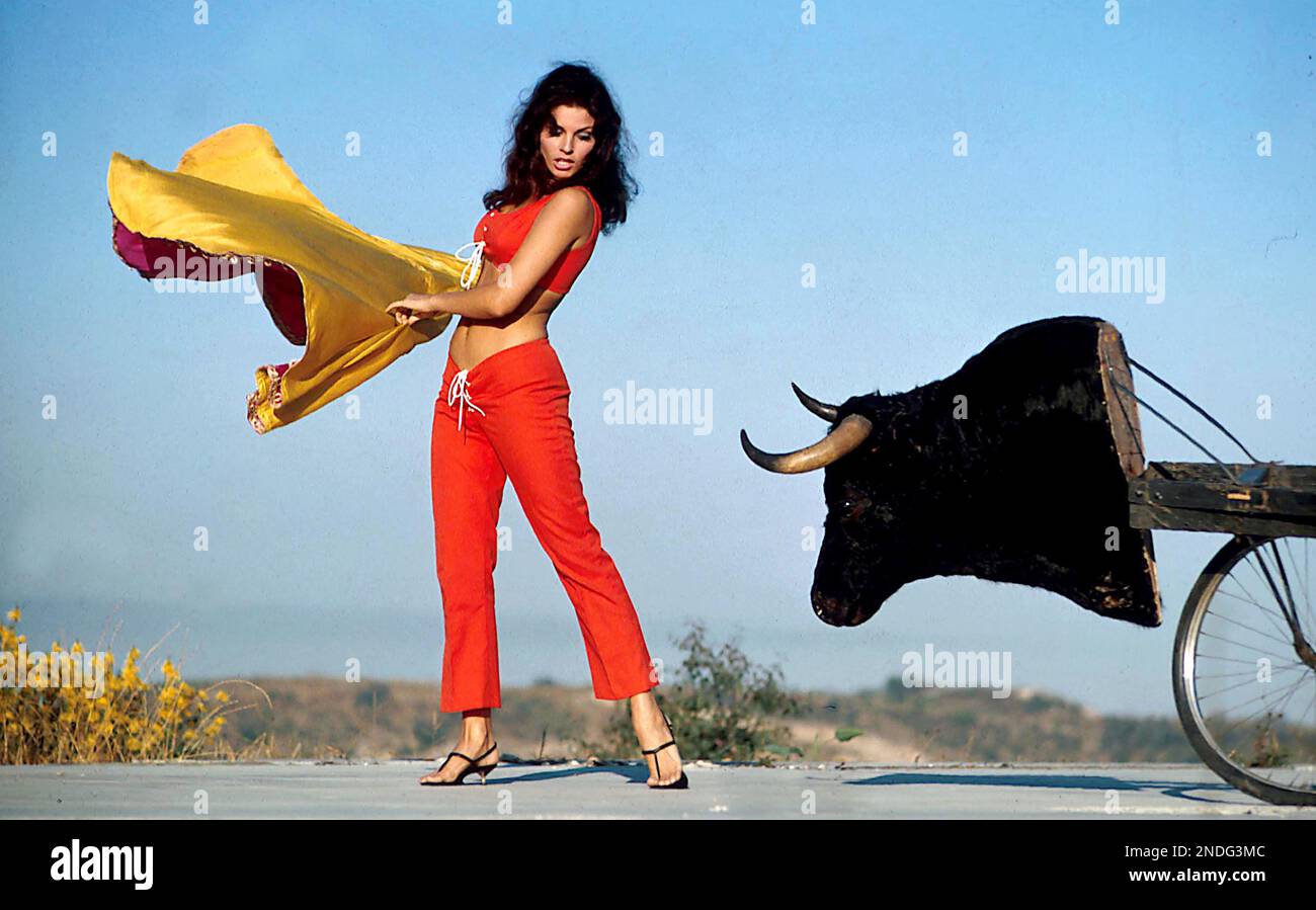 1965, Malaga, Spain: Actress RAQUEL WELCH as a 'matador' bullfighting ...