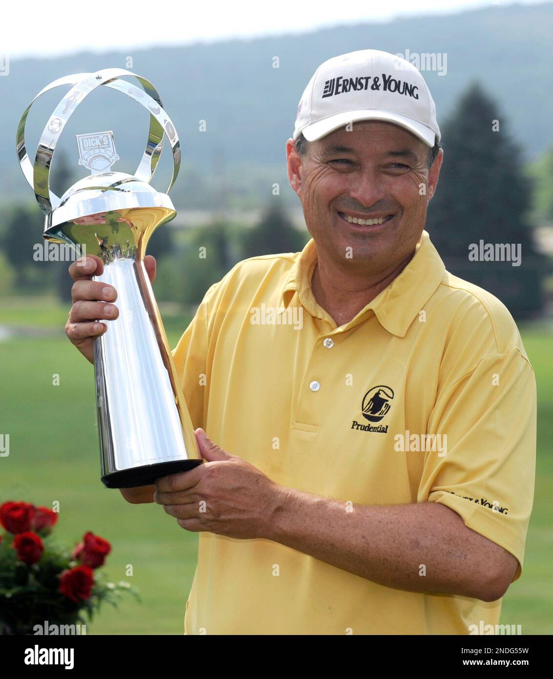 Loren Roberts holds his trophy after winning the Champions Tour's Dick ...