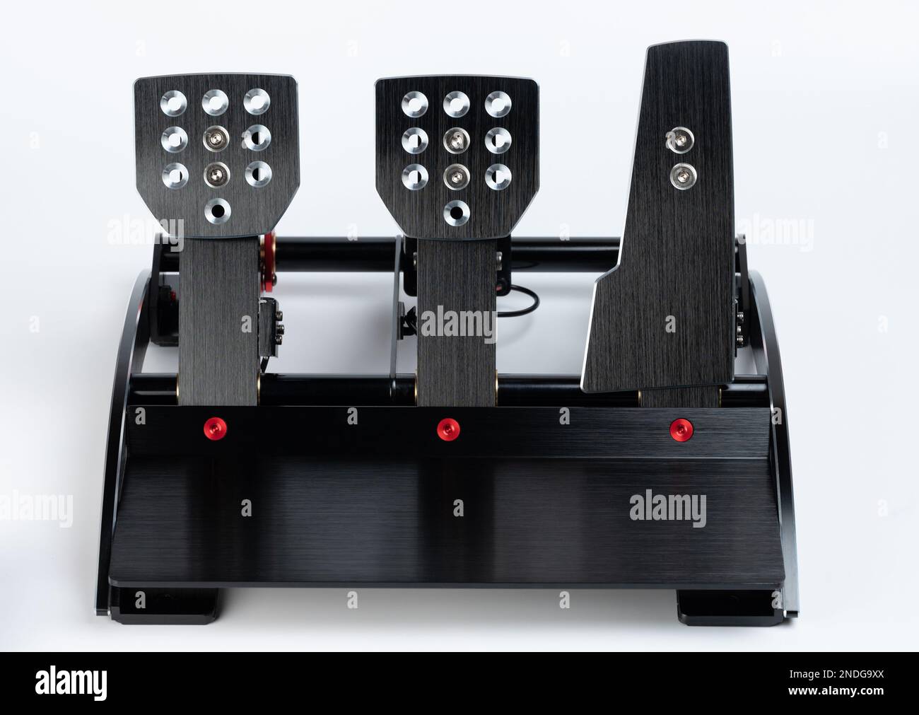 Black metal car pedals fro simracing isolated on white studio ...