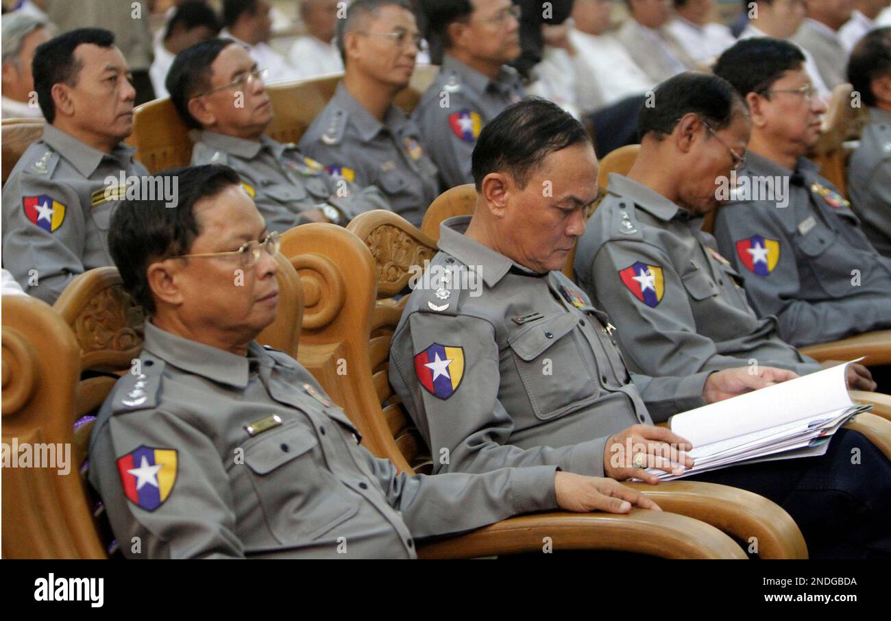 Myanmar senior policemen attend a ceremony to mark the International ...