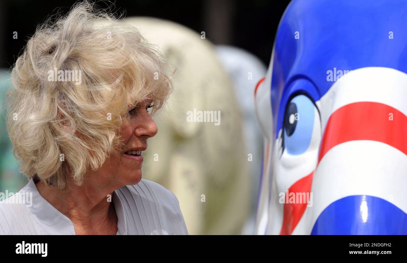 The Duchess of Cornwall views an elephant sculpture designed in the ...