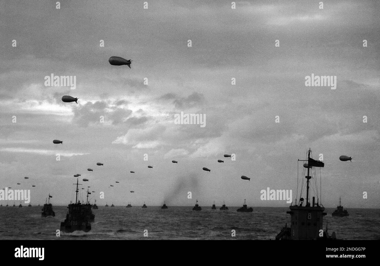 A section of the mighty Armada of landing craft with their protective ...