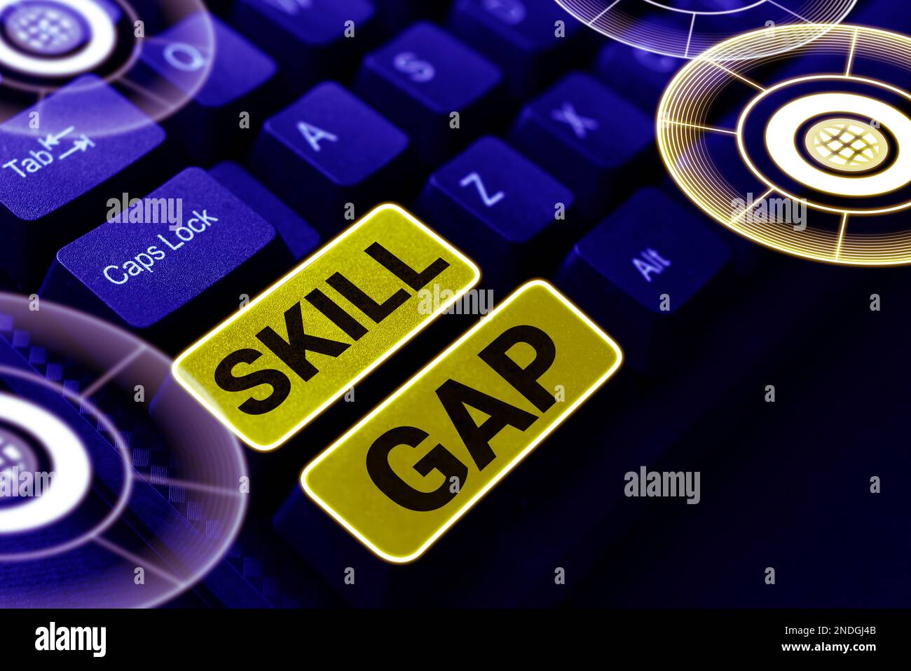 Hand writing sign Skill Gap. Business overview Refering to a person's ...