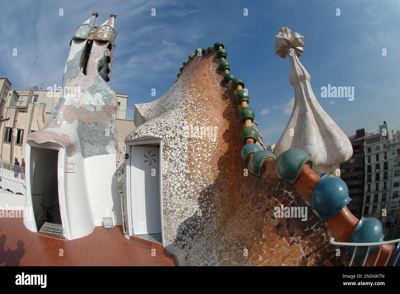 Ceramics and chimneys on the roof, Casa Batlló by architect Antoni ...