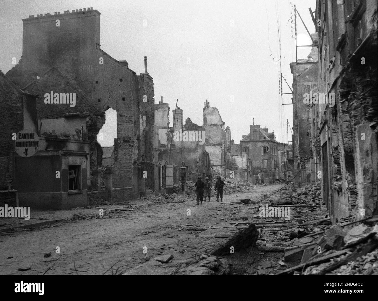 A street scene in St. Lo, Normandy, France on July 20, 1944, as the ...