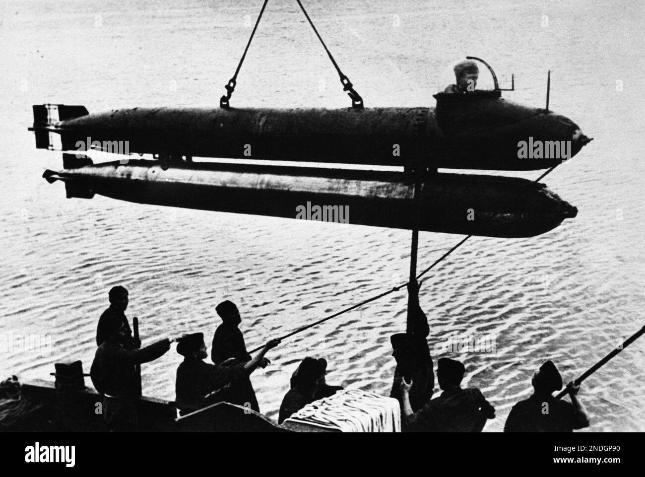 One of Germany’s human torpedoes about to be launched complete with ...