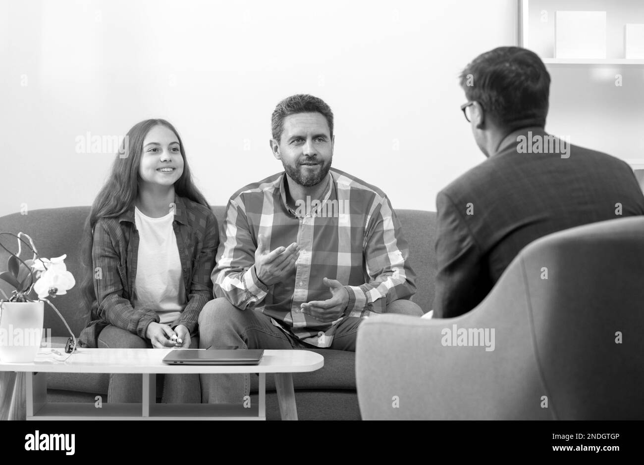 Parenting conflicts, kids crisis. Psychology, mental family therapy, psychologist with father ...