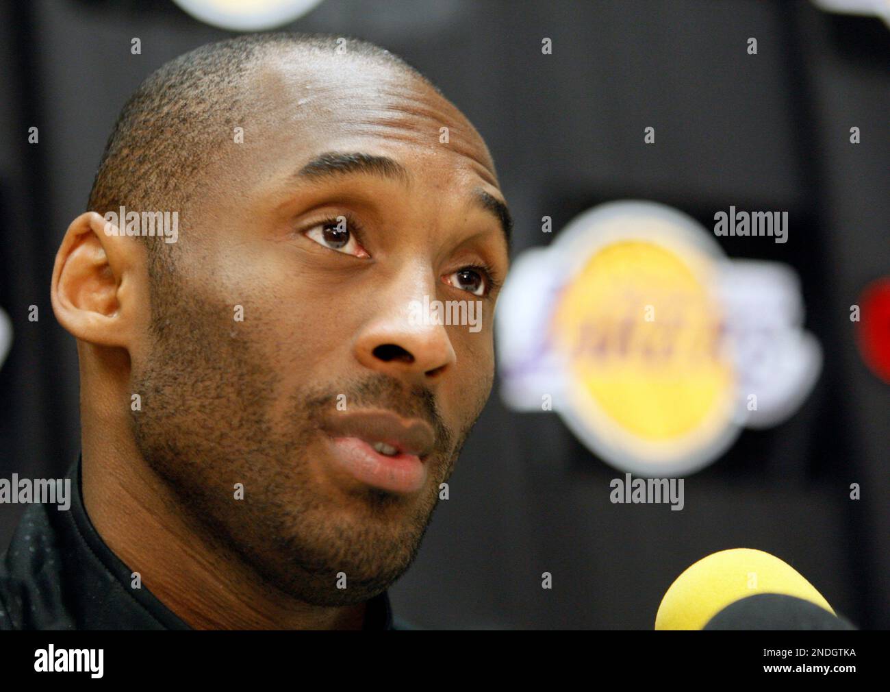 Los Angeles Lakers guard Kobe Bryant talks to reporters during an ...