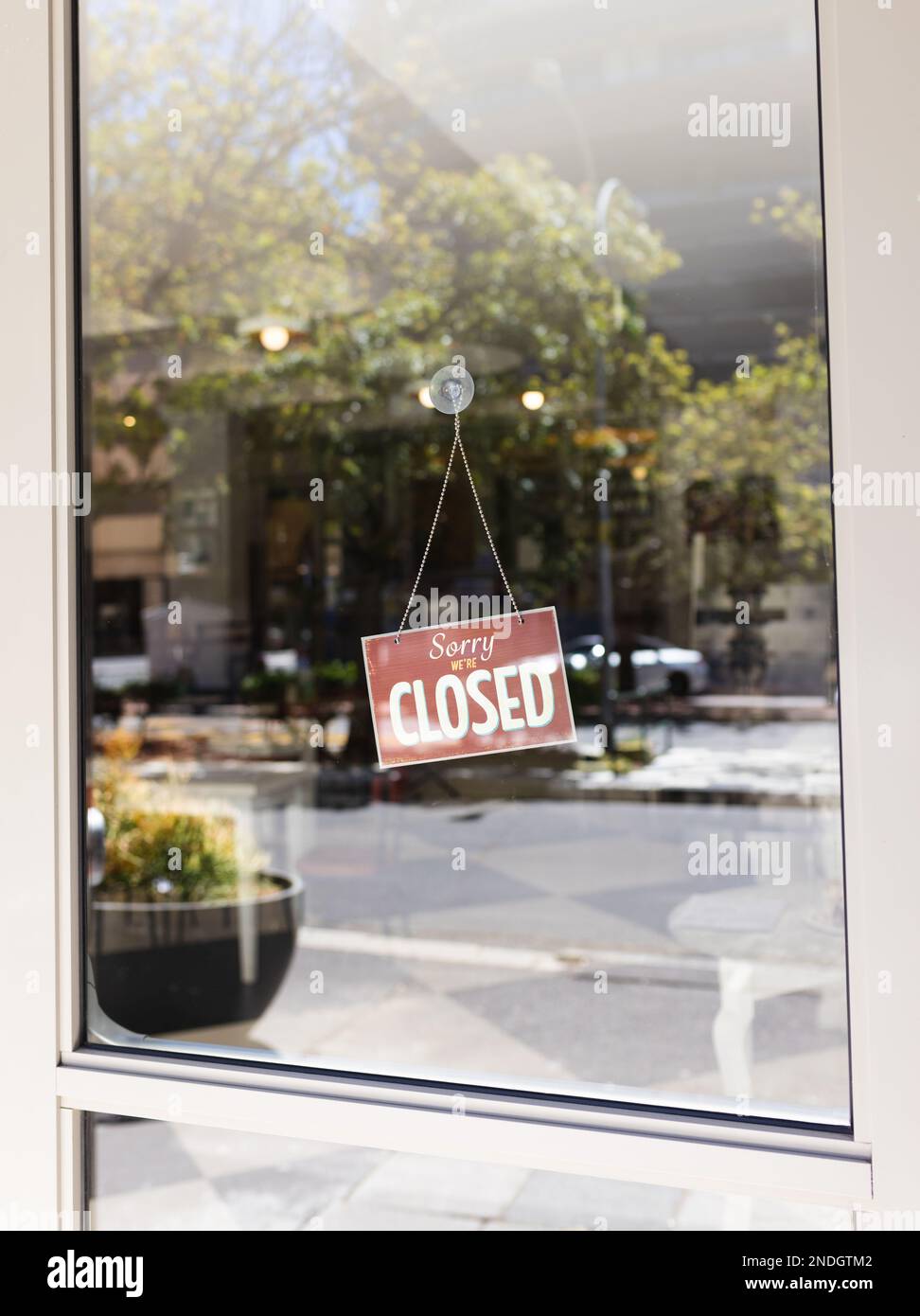 Close up of front door of cafe with closed sign. Cafe, free time and ...