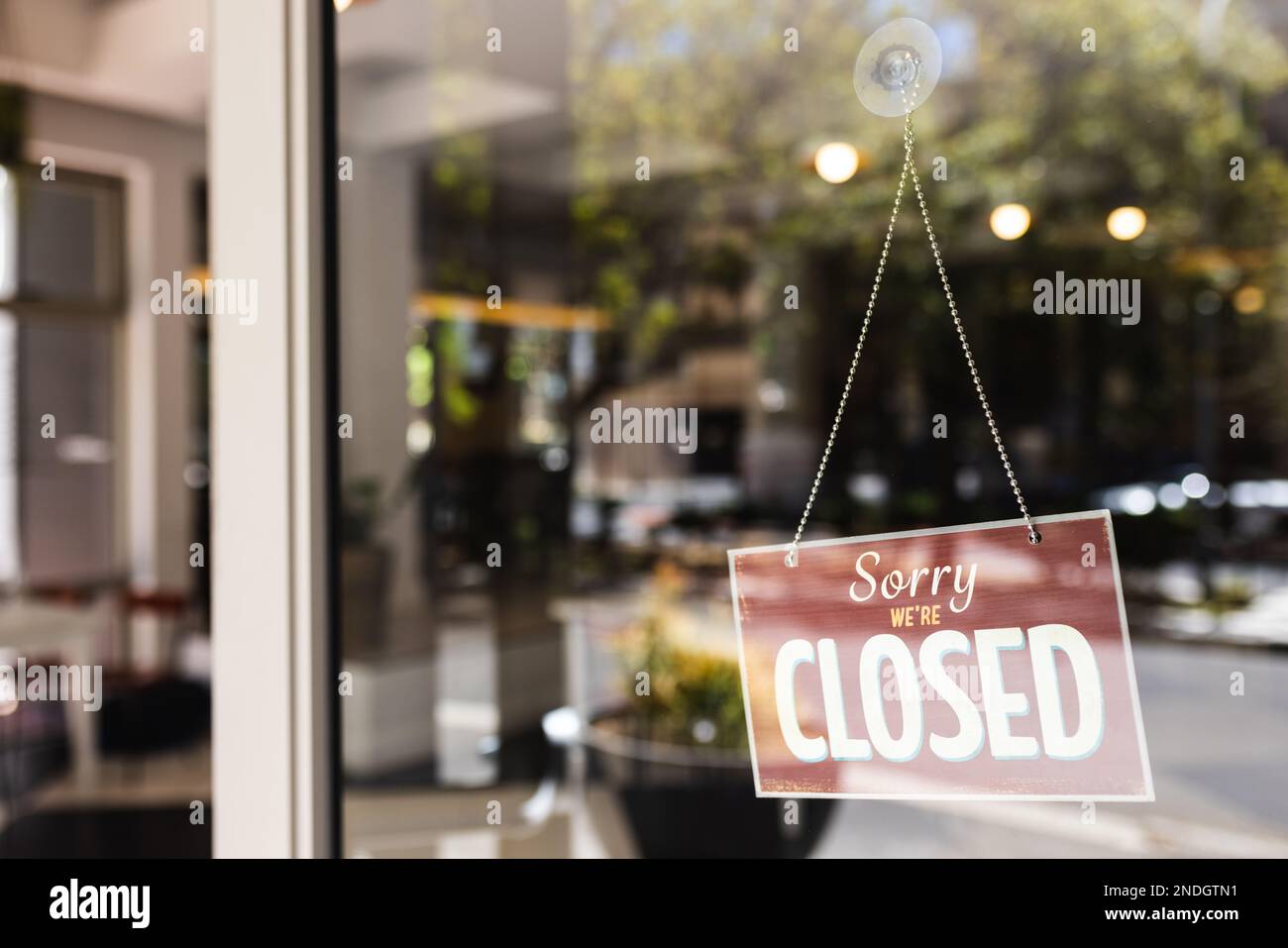 Close up of front door of cafe with closed sign. Cafe, free time and ...