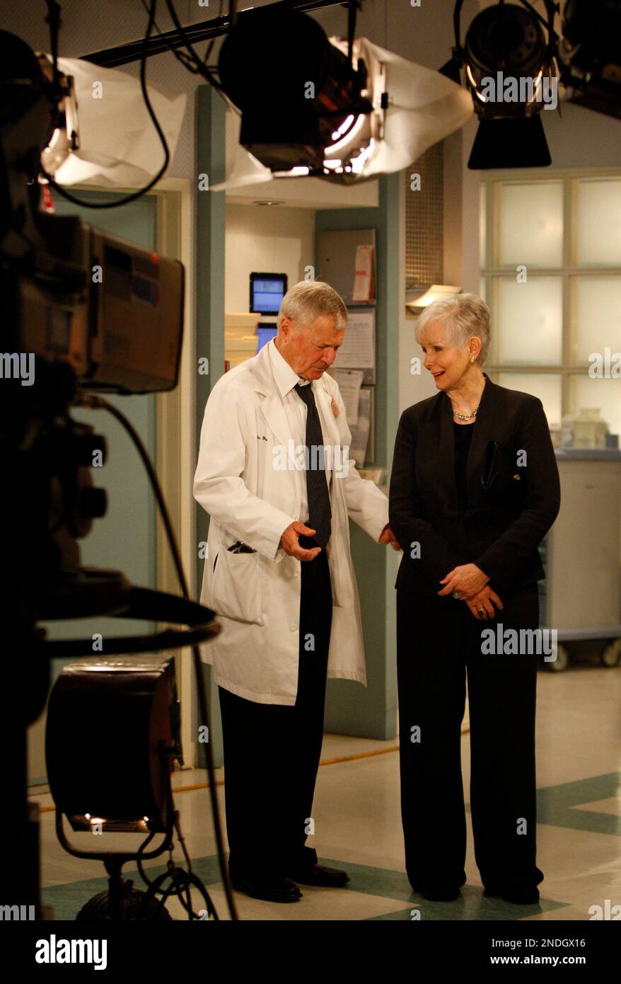 Actor Don Hastings and Kathryn Hays are shown taping one of the final ...