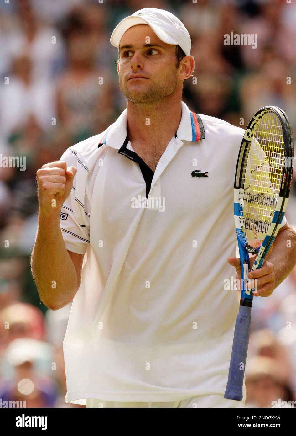 Andy Roddick of the US, celebrates after defeating France's Michael ...