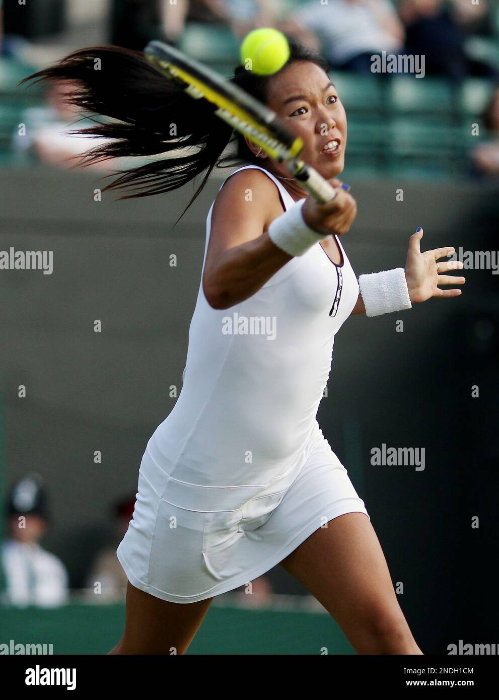 Vania King of the United States makes a forehand return during her ...