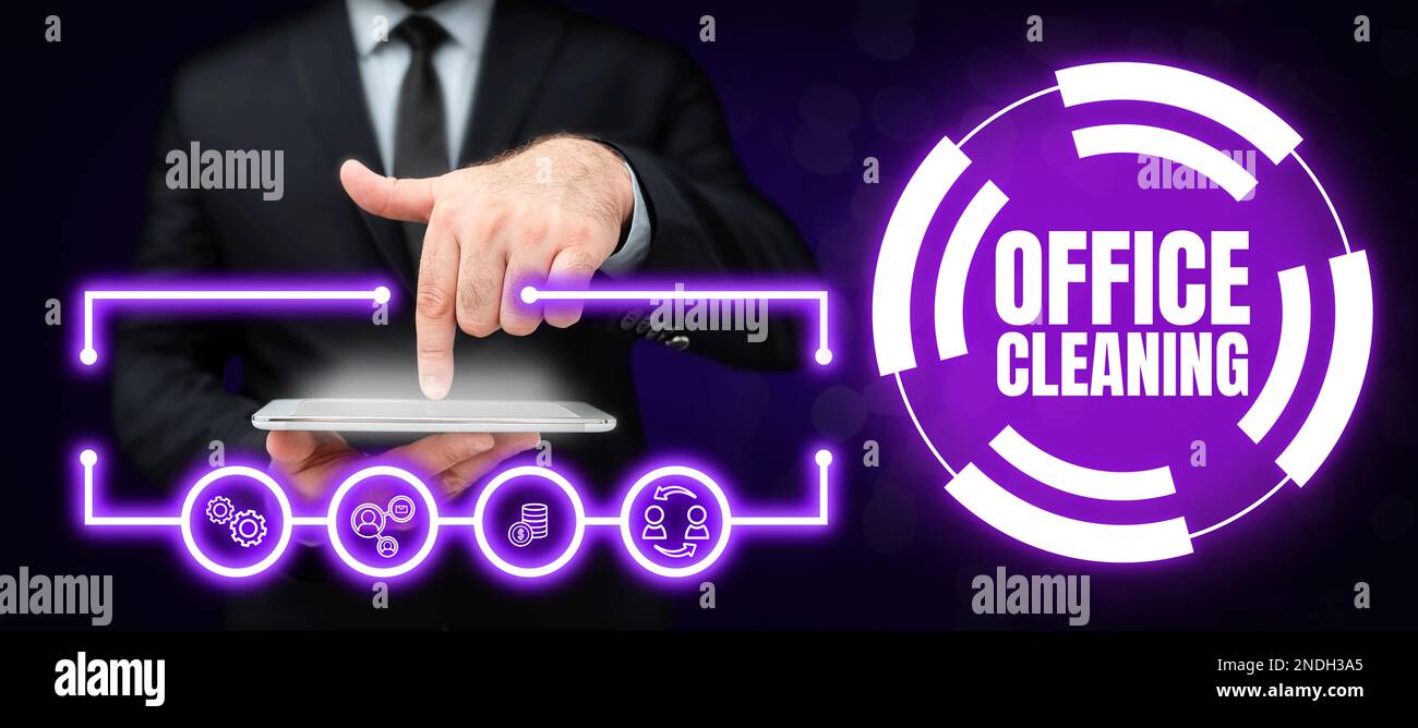 Text showing inspiration Office Cleaning. Word Written on the action or ...