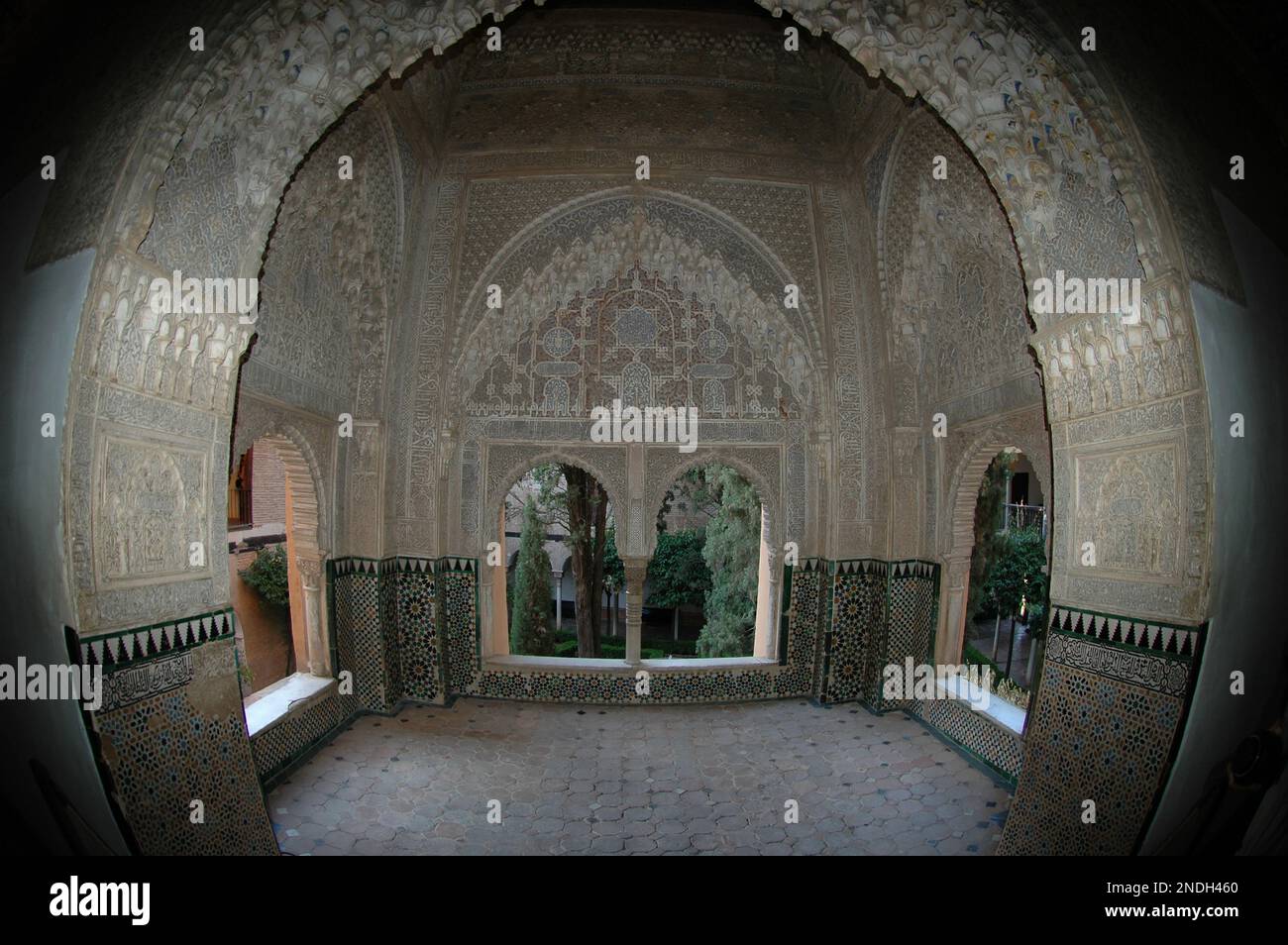 Window arches and decorations, Mirador de Lin-dar-Aixa, Alhambra, Granada, Andalucia, Spain ...