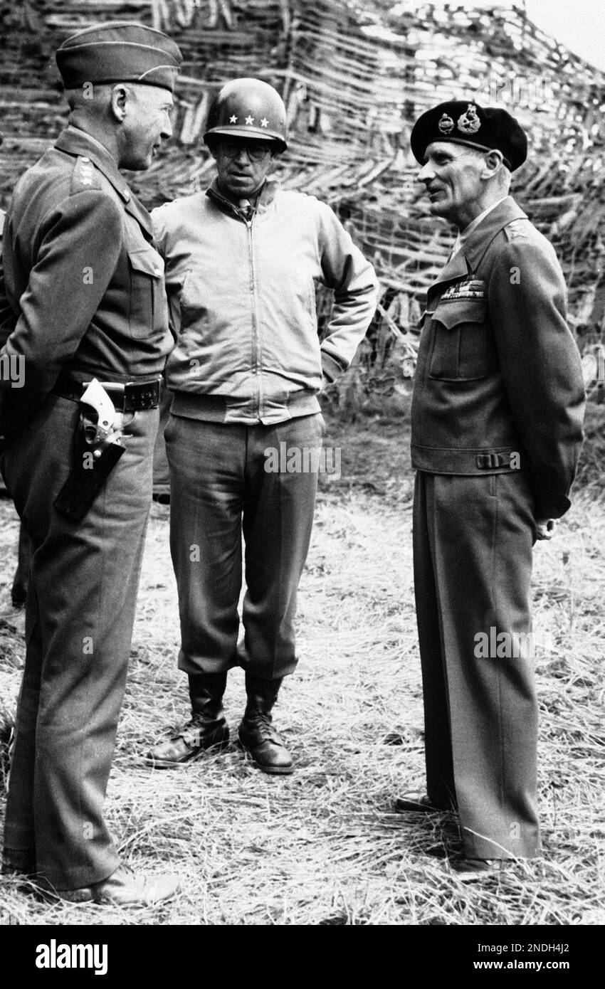 U.S. Lt. Gen. George S. Patton Jr., left, with U.S. Gen. Omar N ...